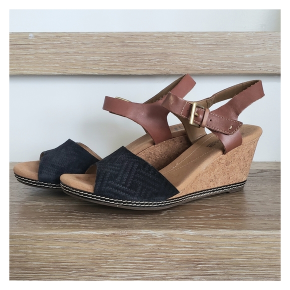 Clarks | Shoes | Clarks Two Tone Cork Wedge Sandals | Poshmark